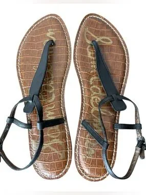 Sam Edelman | Shoes | Sam Edelman Black Leather Gigi Sandals Flat Thong ...